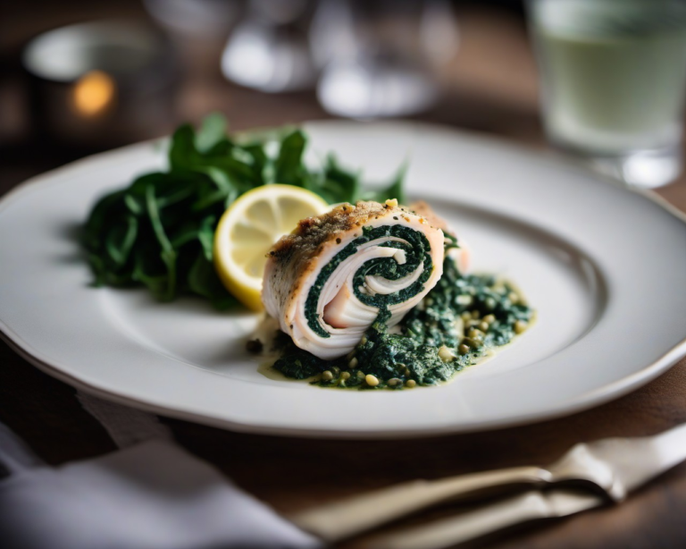 Roulade of Sole with Spinach, Lemon Caper Butter - Cuisine Generation