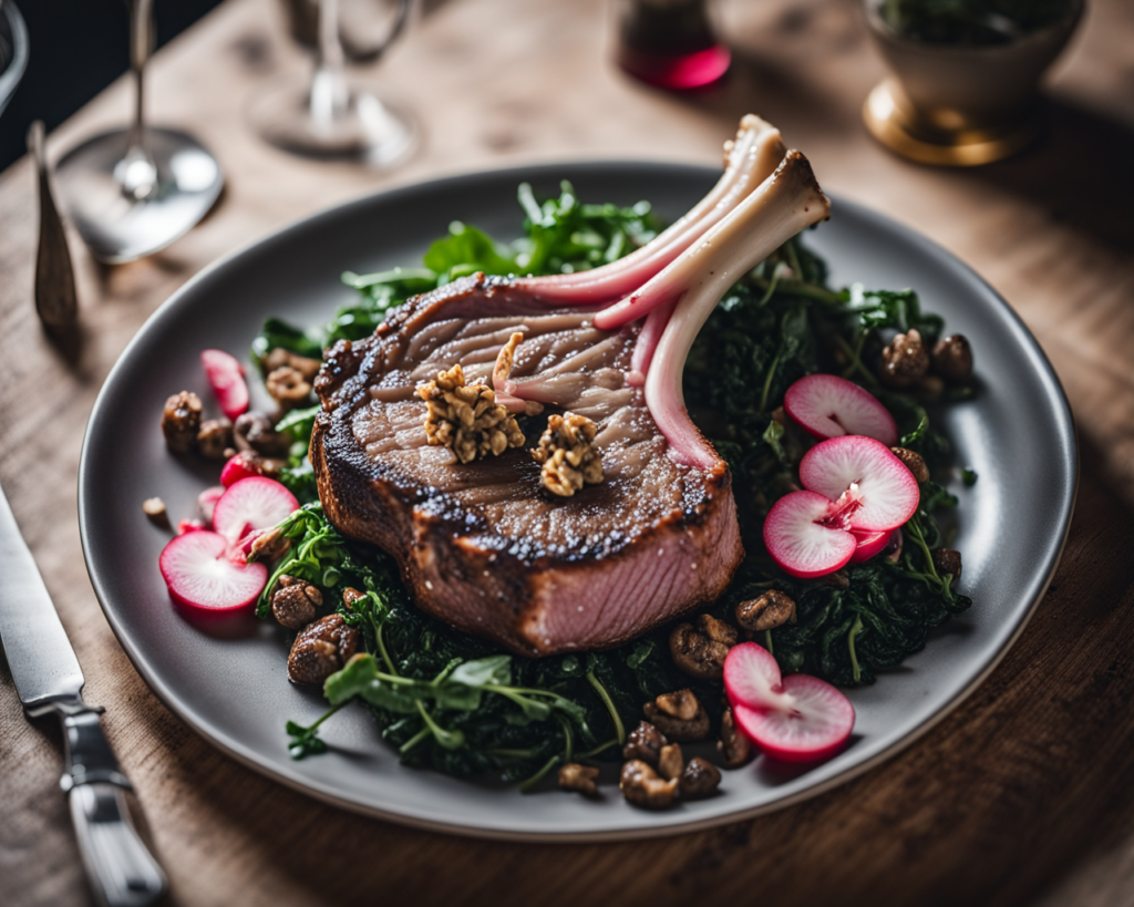 Spring Veal Chop with Morels and Radish Greens - Cuisine Generation