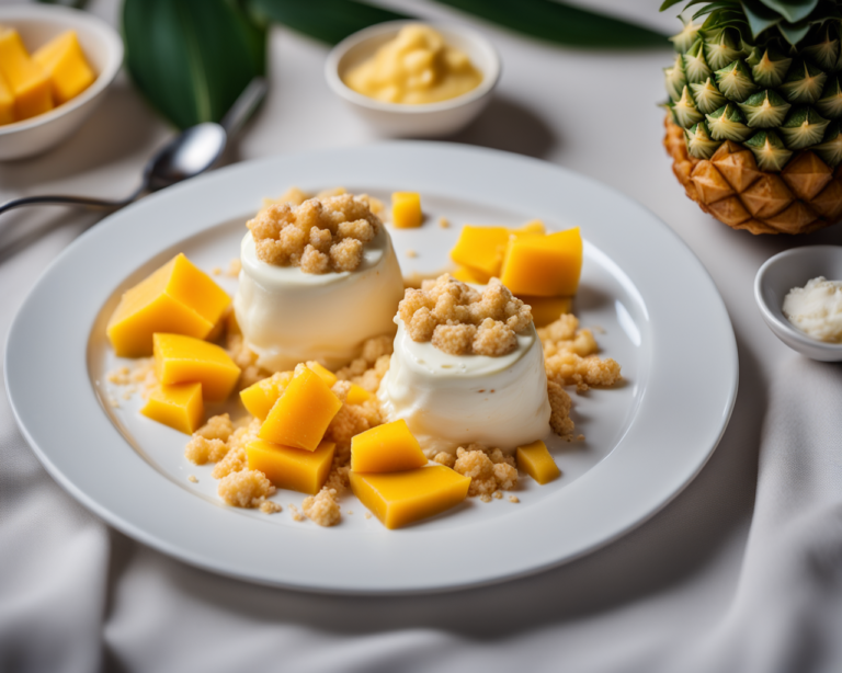 Délice Tropical: Parfait à l'Ananas et aux Mangues, Crumble de Noix de ...
