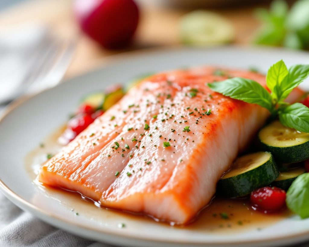Filetes de Dorada con Ciruela Roja, Salteado de Calabacines y Albahaca ...