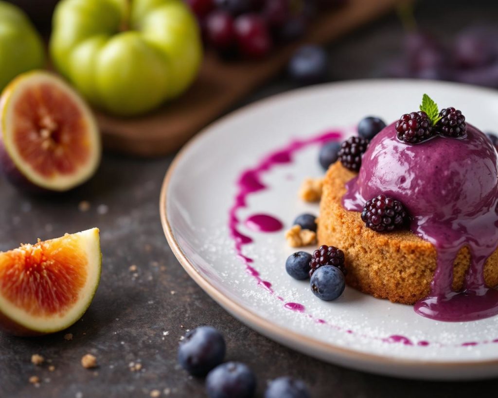 Moist Fig & Walnut Cake with Chestnut Honey, Black Grape Sorbet ...