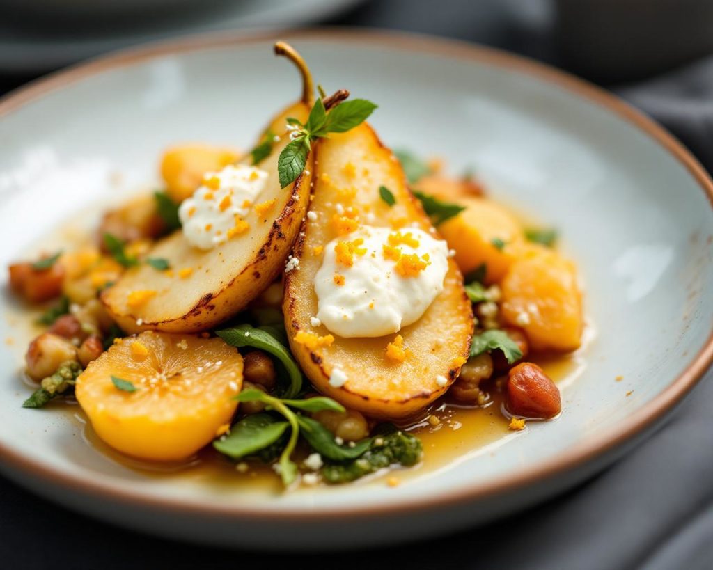 Crispy Romanesco & Winter Pears, Feta Mousse and Clementine Zest ...