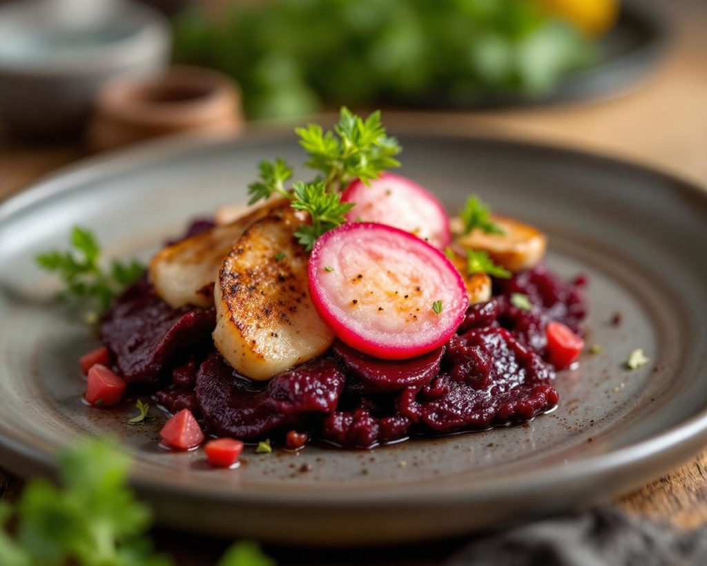 Sea Bream in Salt, Roasted Beetroot & Pickled Black Radish - Cuisine ...