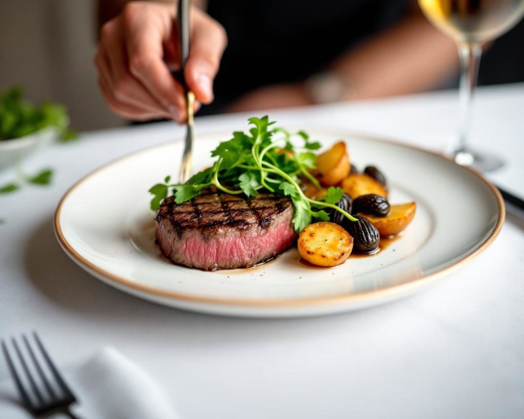 Grilled Beef Filet, Crunchy Watercress, Morels and Roasted Ratte ...